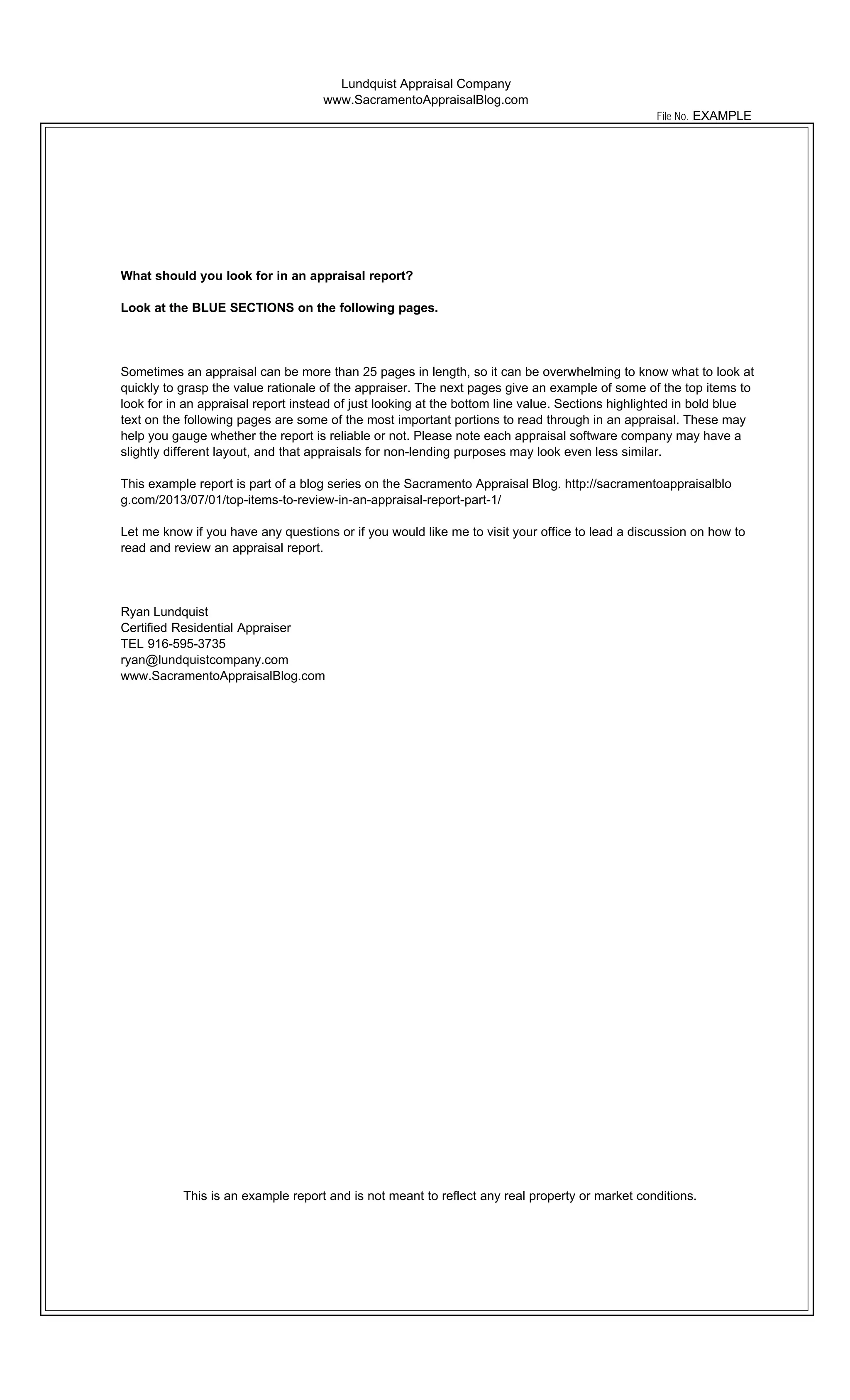 Example Appraisal Report (important things to look for) | PDF