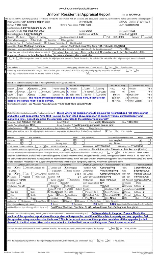 Example Appraisal Report (important things to look for) | PDF | Home Financing | Personal Debt