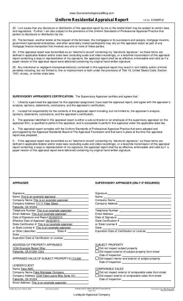 Example Appraisal Report (important things to look for)