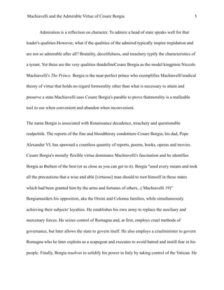 Example of Niccolo Machiavelli Essay on The Prince | PDF