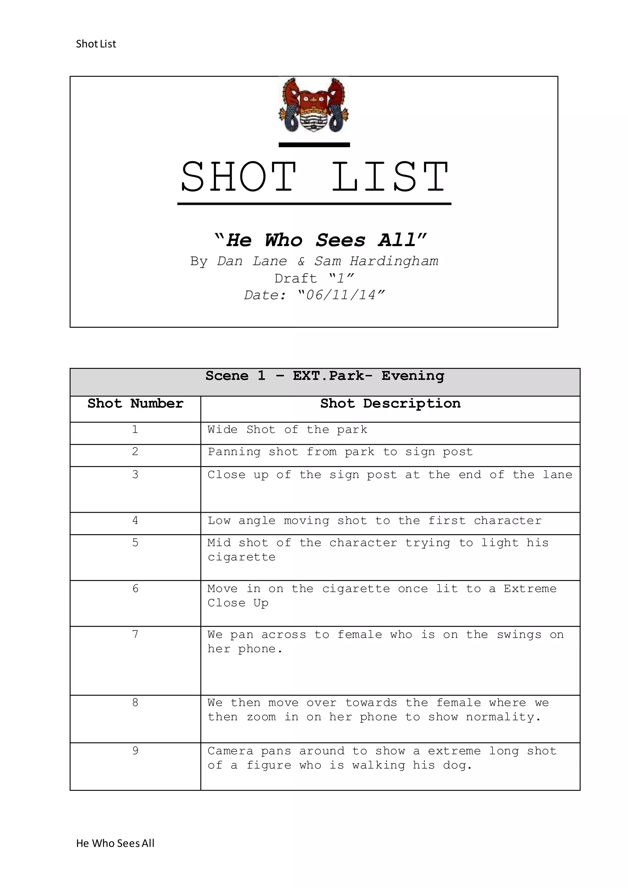 Example shot-list (1) | DOCX | Illegal Drugs, Tobacco, eCigarettes ...