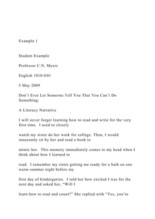 Example 1 Student Example Professor C.N. Myers .docx | Homework and ...