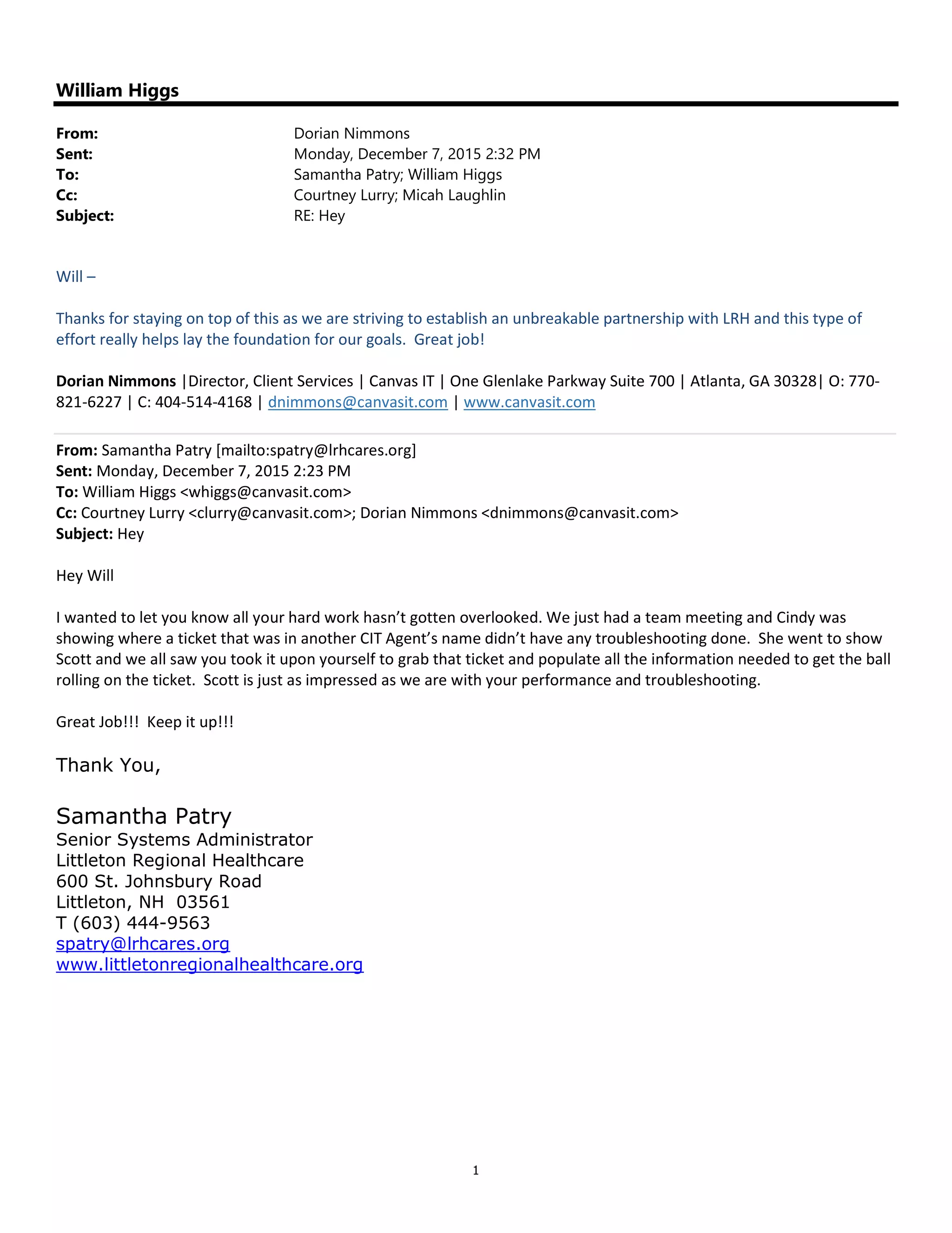 Email praising work ethic | PDF