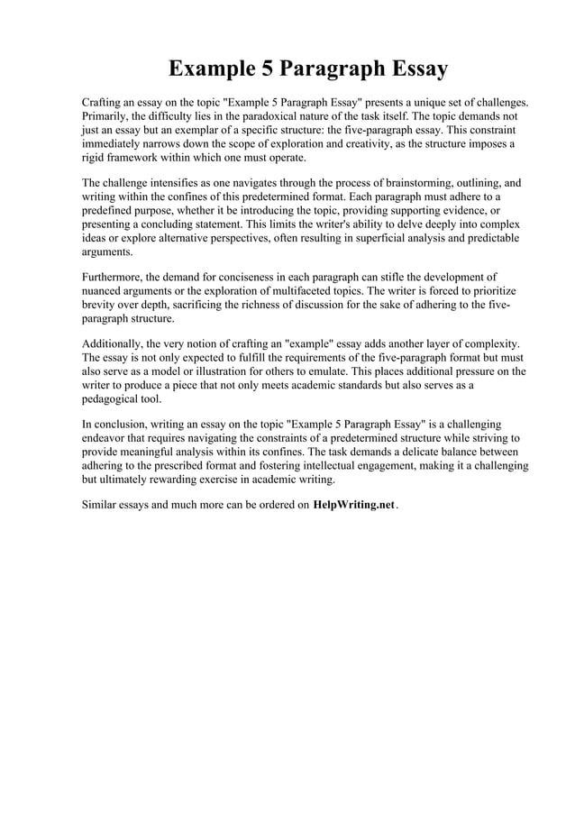 Example 5 Paragraph Essay | PDF