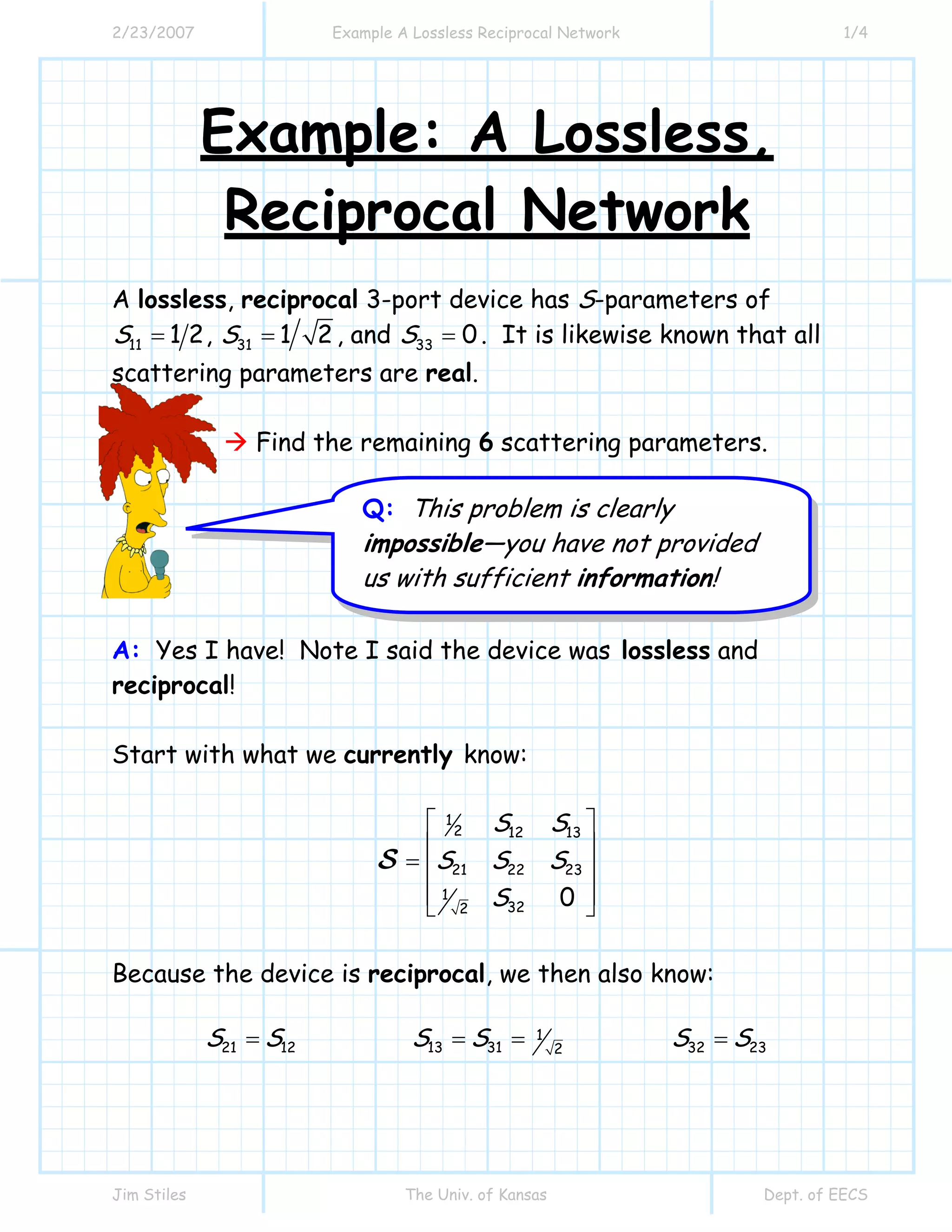 Example a lossless reciprocal network | PDF