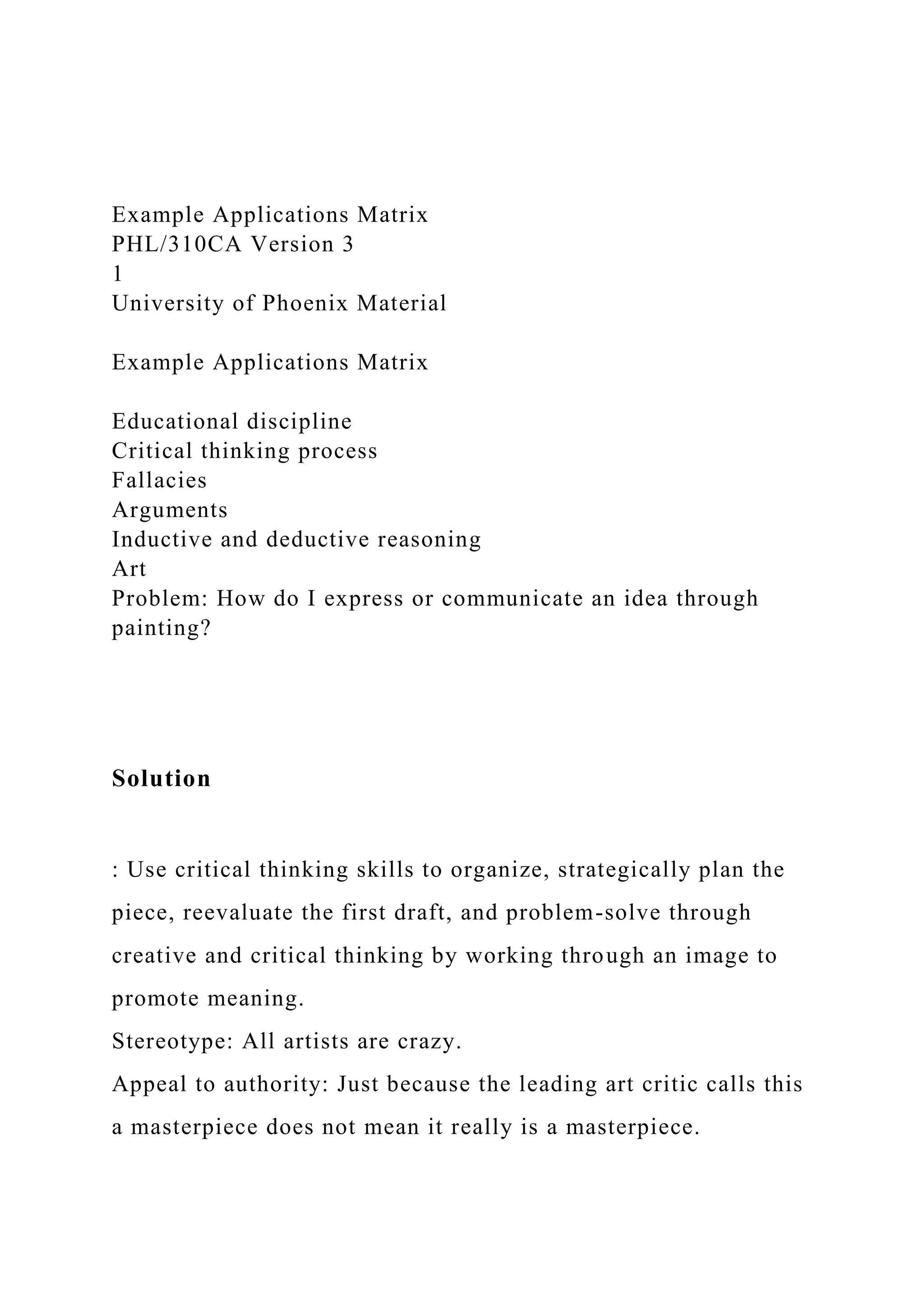 Example Applications MatrixPHL310CA Version 31University .docx