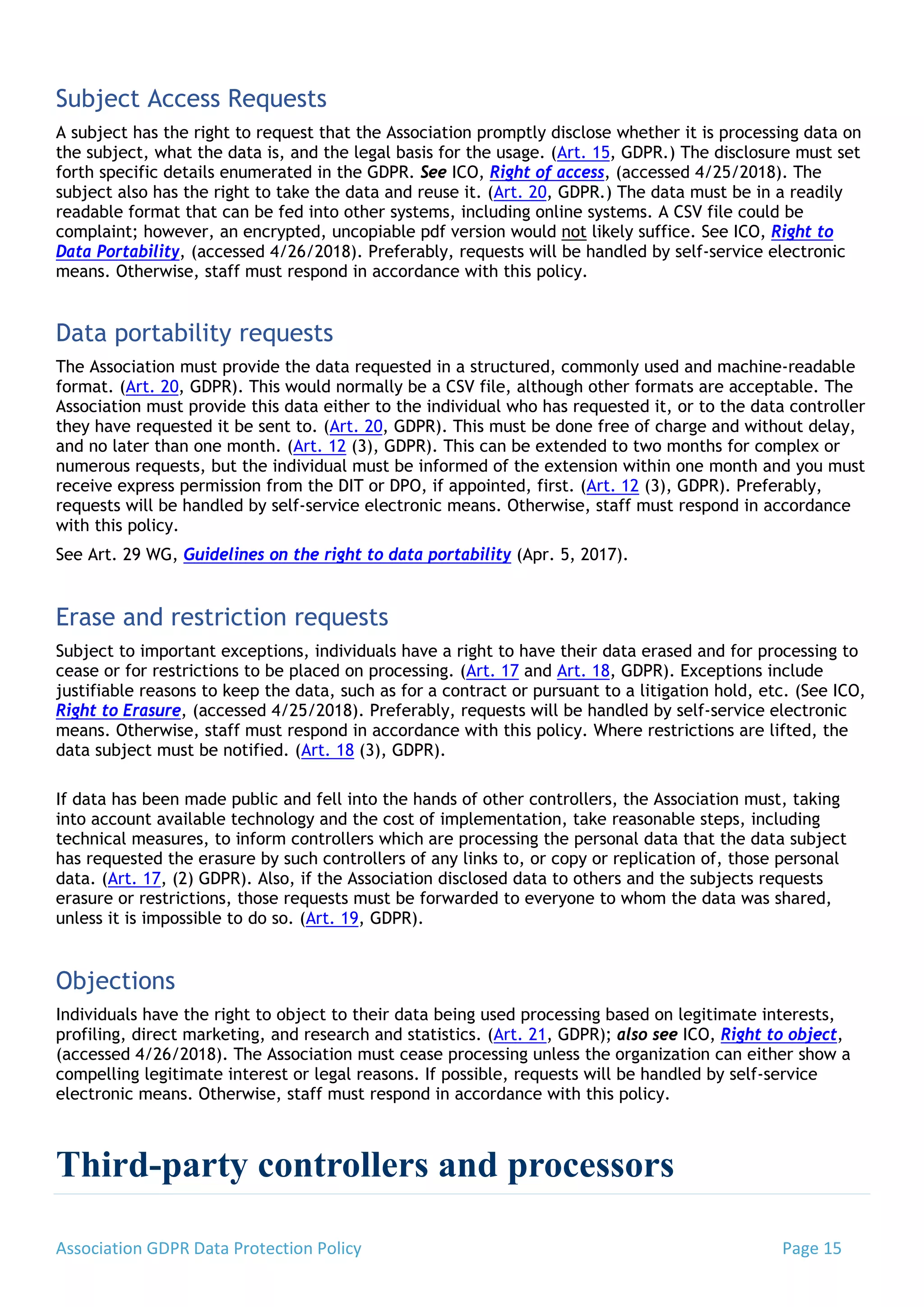 Example Association Internal GDPR Policy | PDF