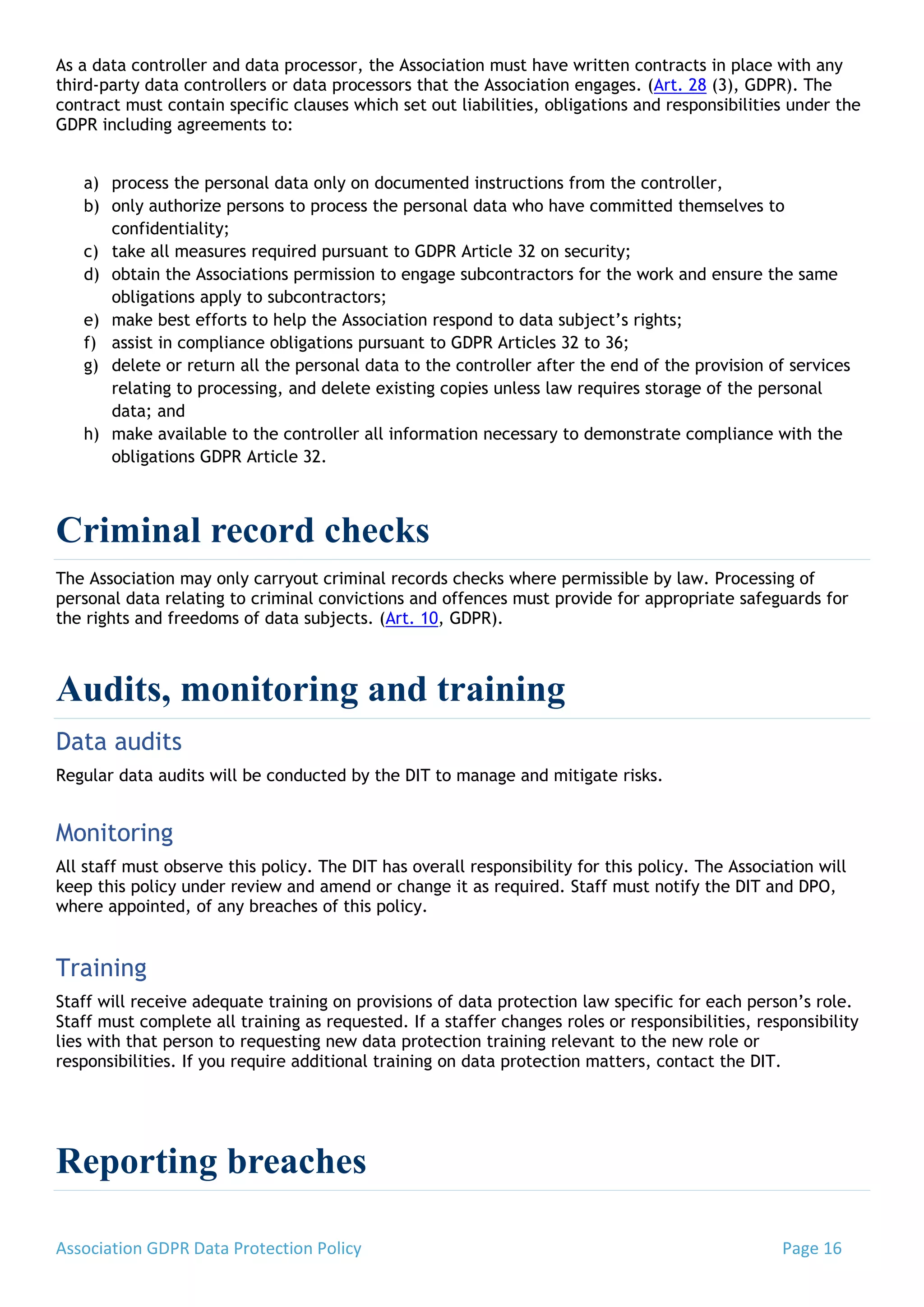 Example Association Internal GDPR Policy | PDF
