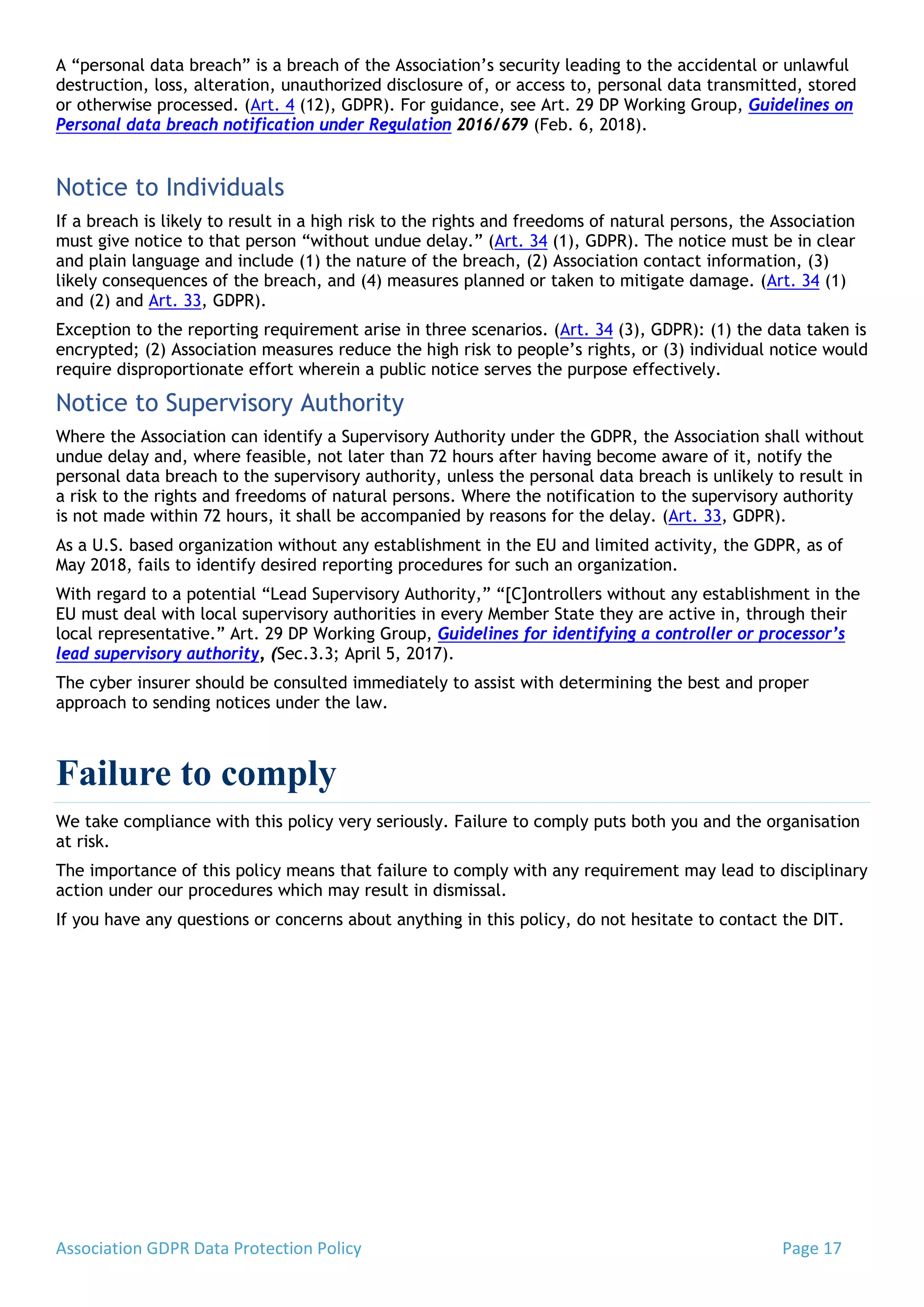 Example Association Internal GDPR Policy | PDF