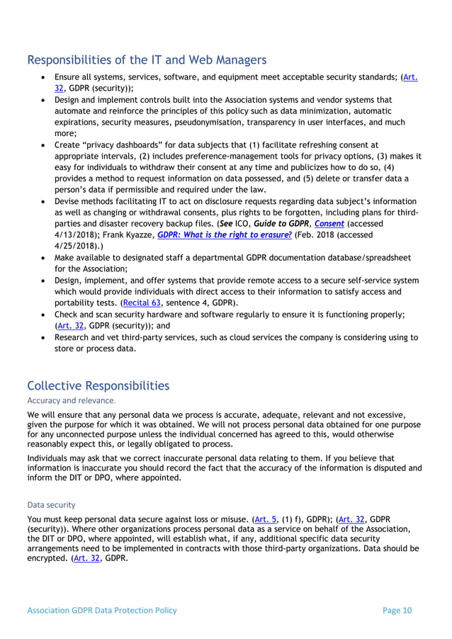 Example Association Internal GDPR Policy | PDF