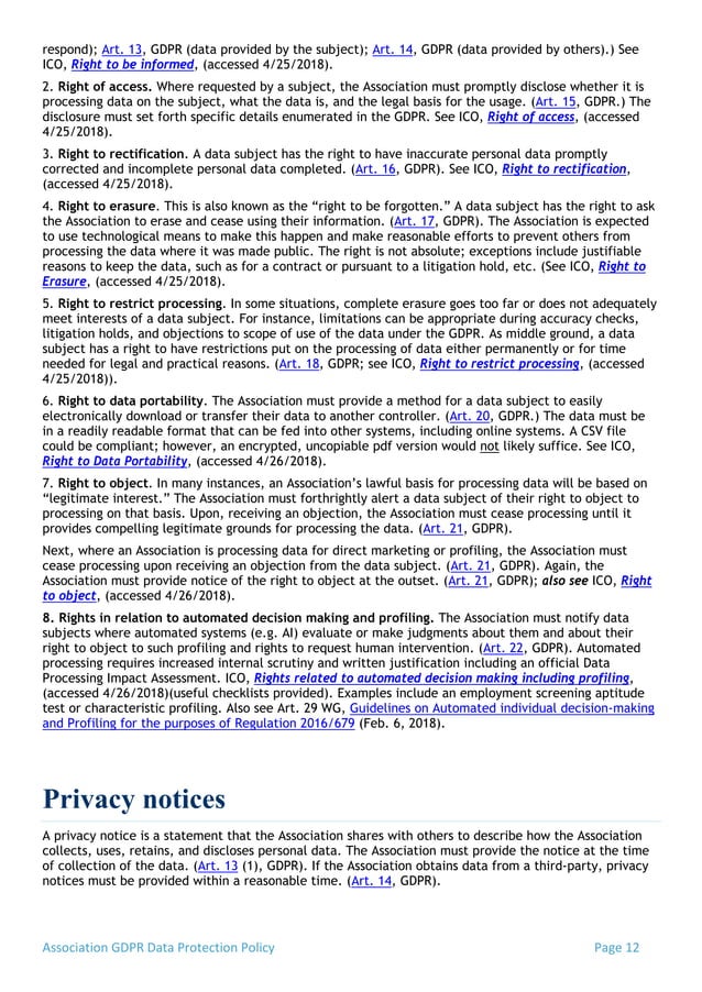 Example Association Internal GDPR Policy | PDF