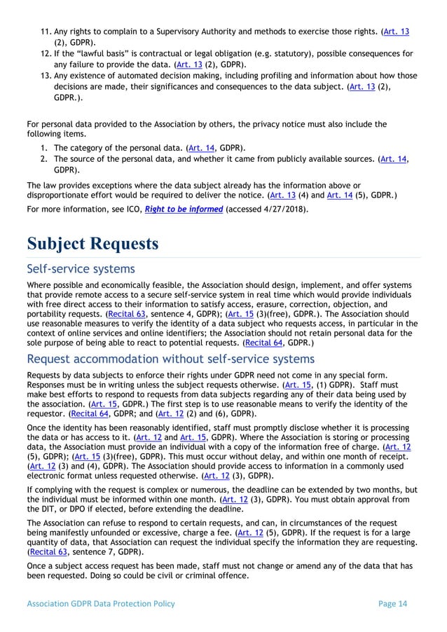 Example Association Internal GDPR Policy | PDF