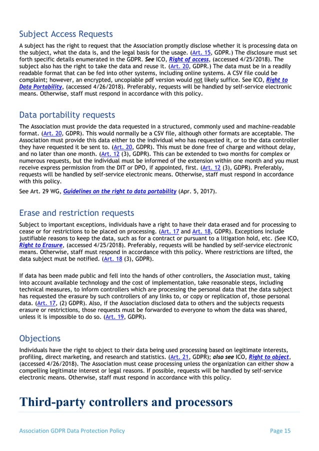 Example Association Internal GDPR Policy | PDF