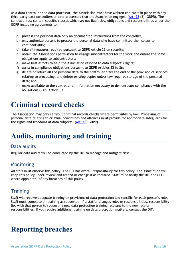 Example Association Internal GDPR Policy | PDF