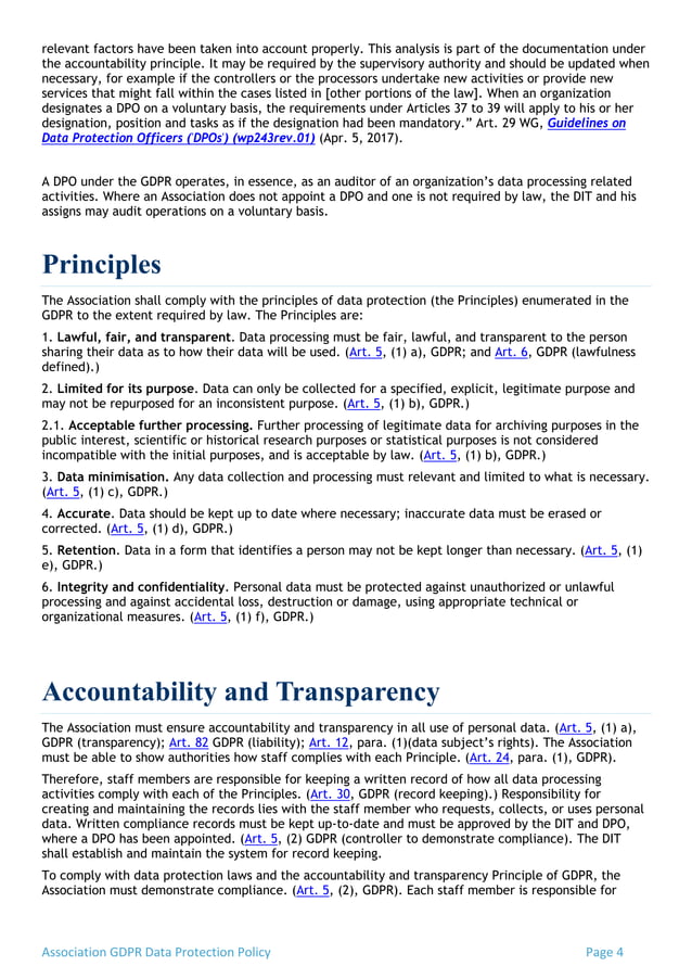 Example Association Internal GDPR Policy | PDF