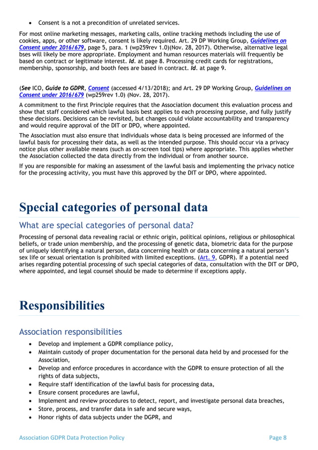 Example Association Internal GDPR Policy | PDF