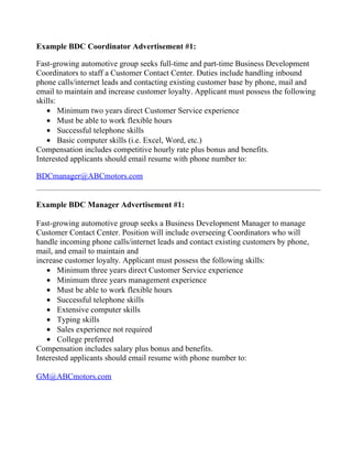 Example bdc staff+mgr help wanted ads | DOC