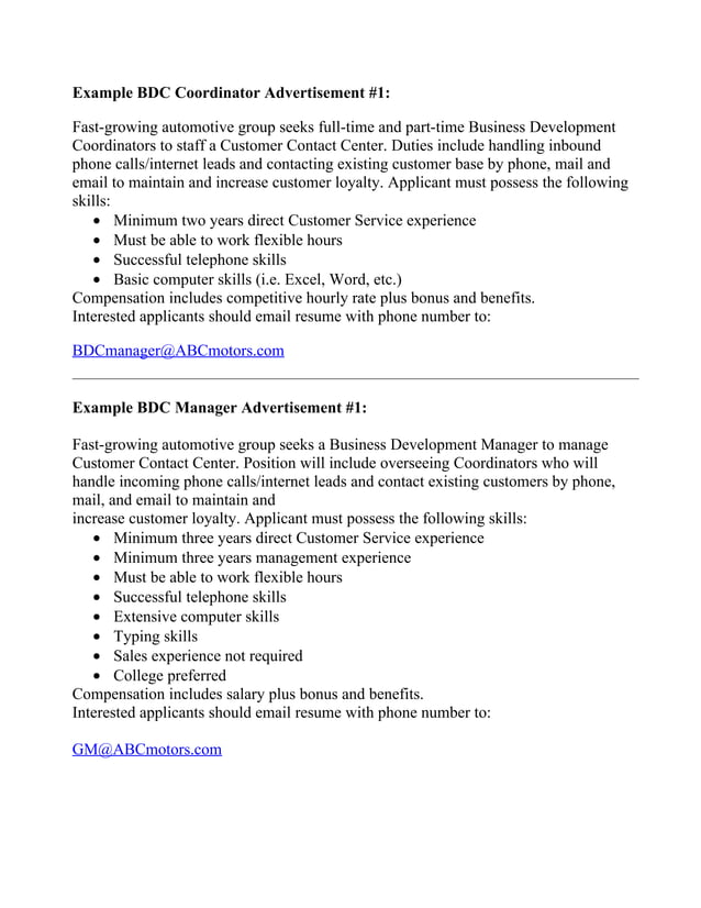 Example bdc staff+mgr help wanted ads | DOC