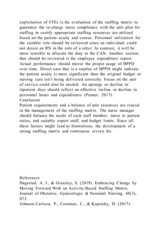 EXAMPLE Benchmark – Staffing Matrix and ReflectionPerformanc | PDF