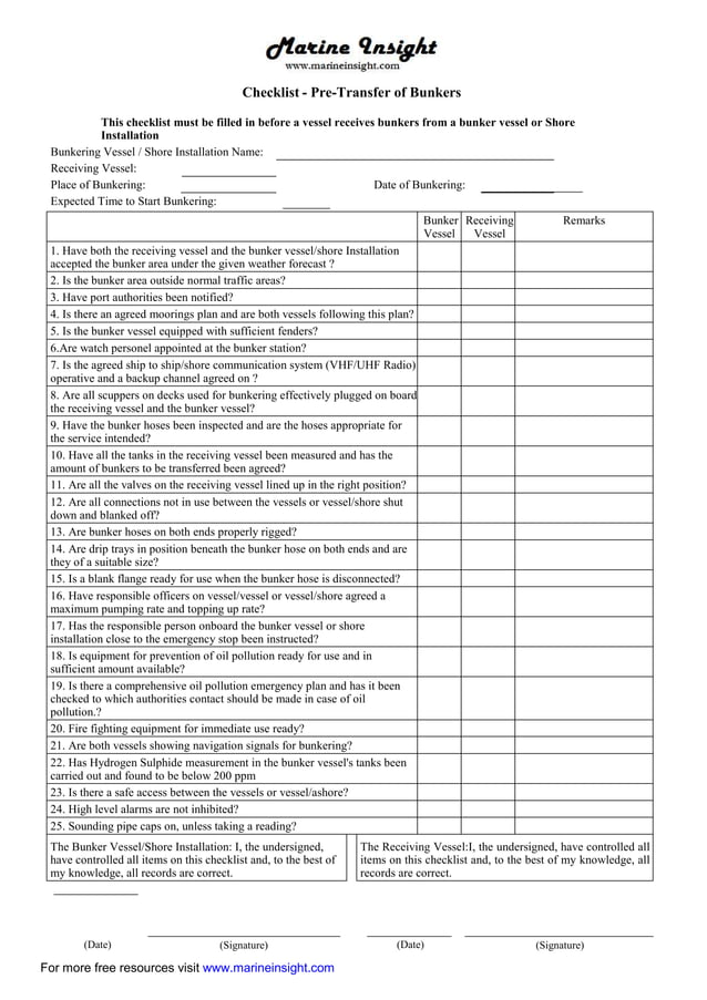 Example bunker checklist | PDF