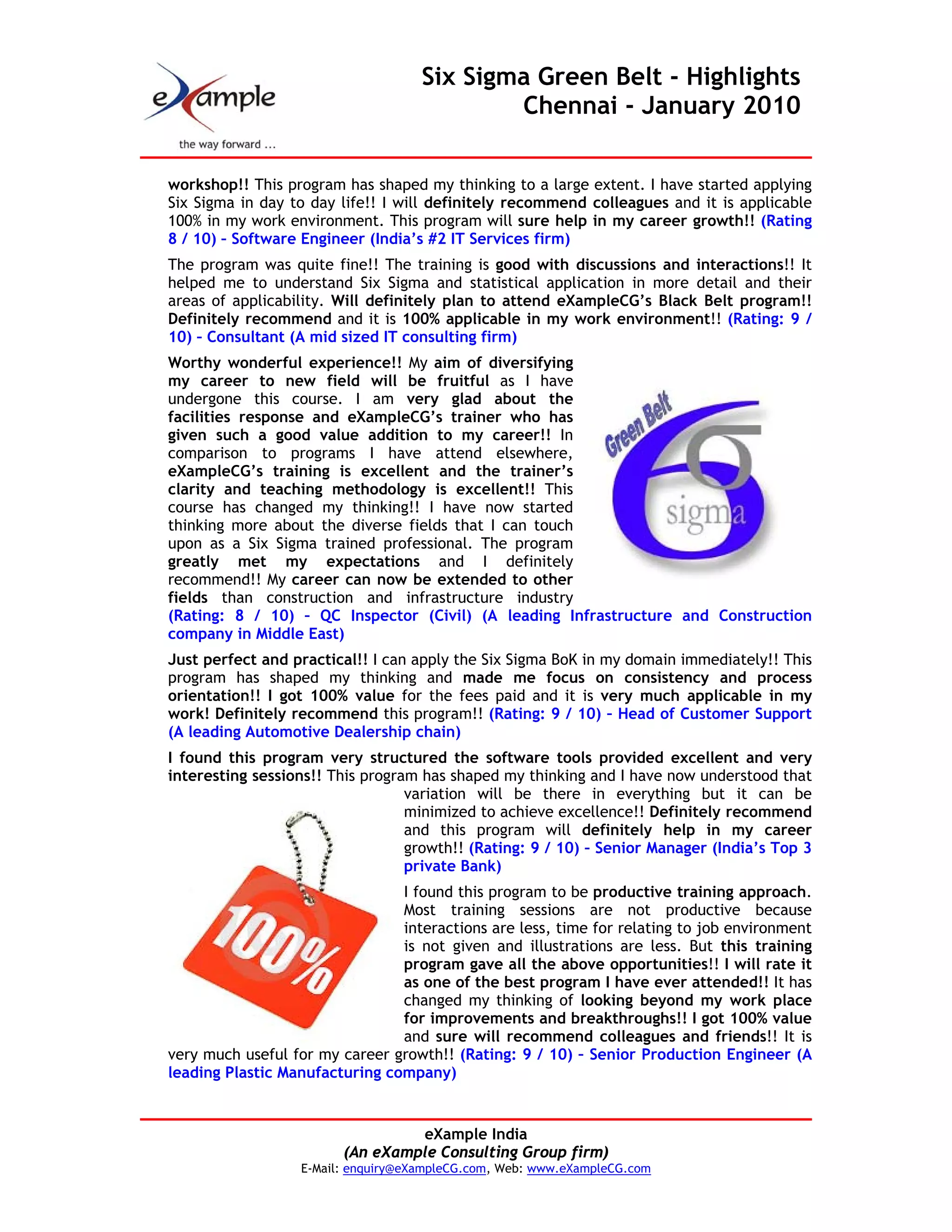 eXampleCG Six Sigma Green Belt At Chennai Jan 2010 Highlights | PDF