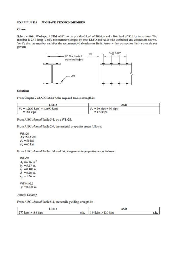 Example D.1 W-shape tension member | DOCX