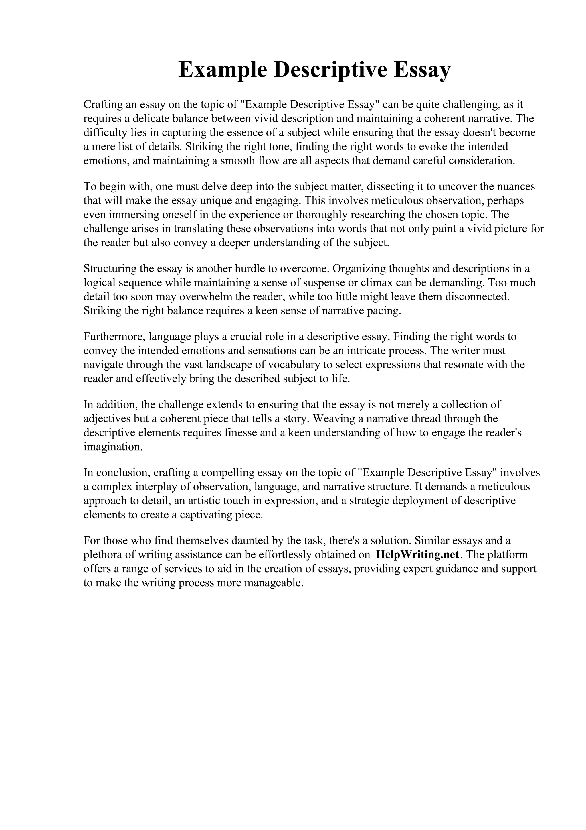 Example Descriptive Essay | PDF