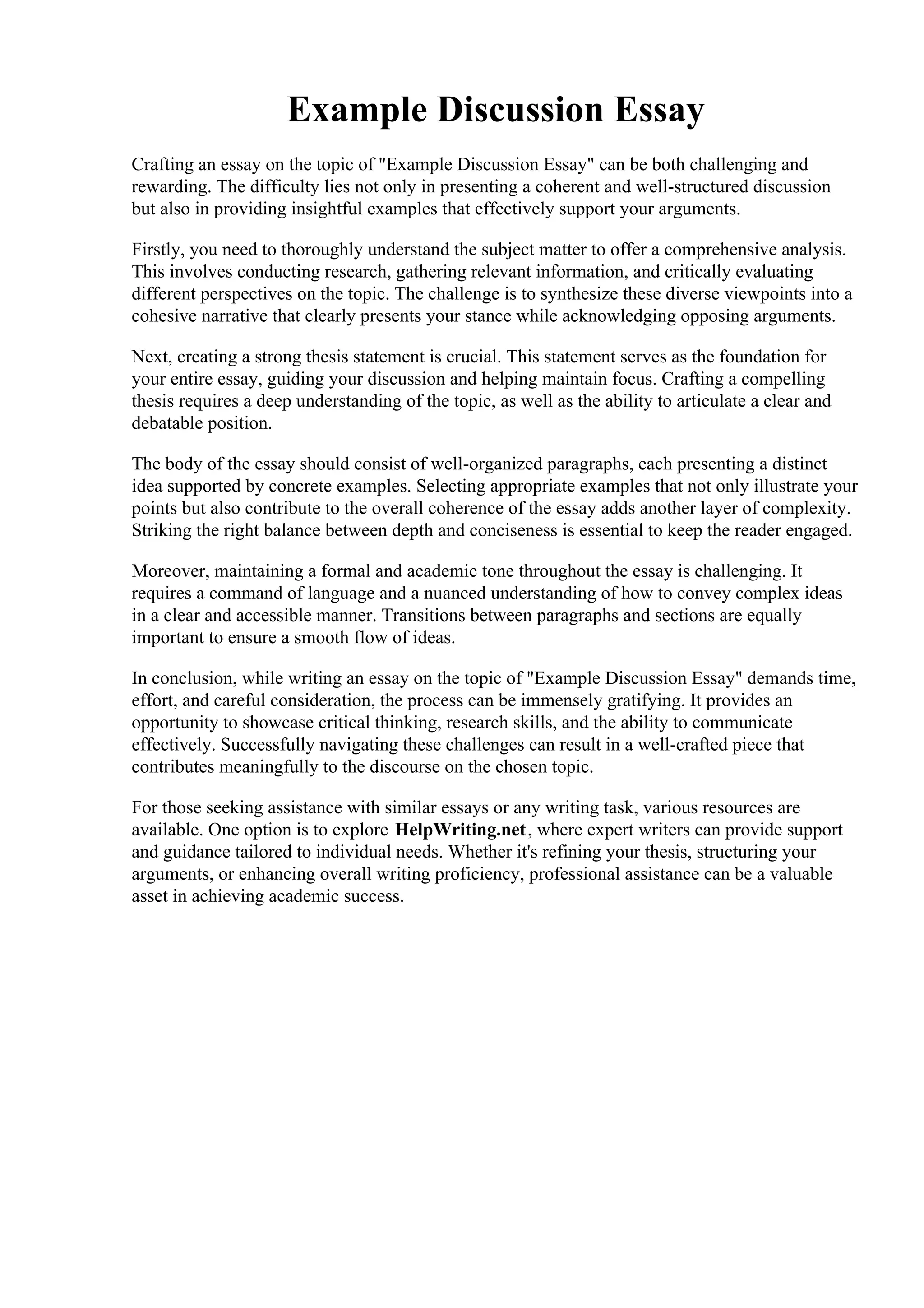 Example Discussion Essay | PDF