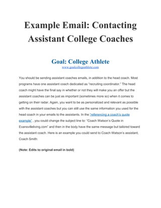 Example Email: Contacting Assistant College Coaches | PDF