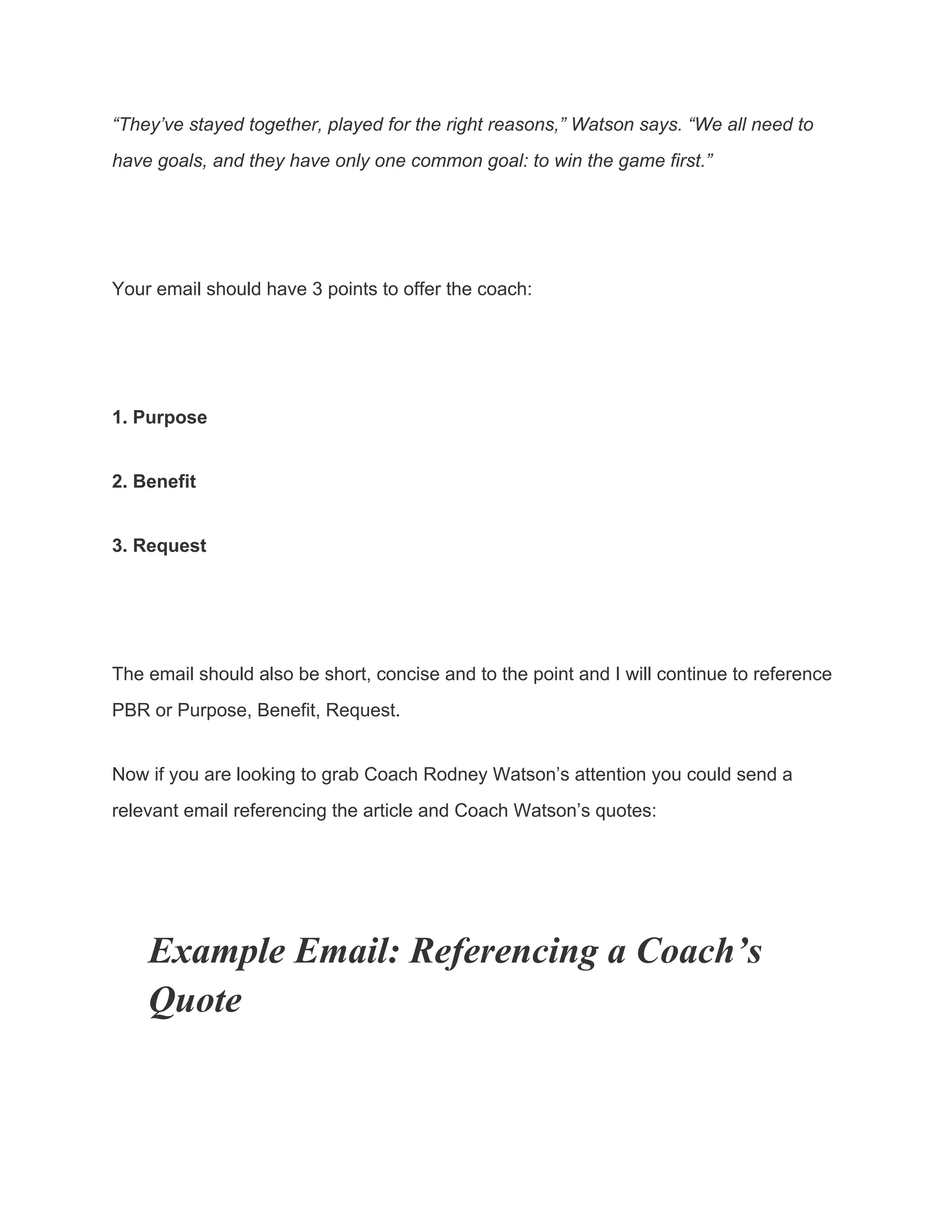 Example Emails for College Coaches: Reference a Quote from a Coach | PDF