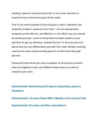 Example Emails for College Coaches: Reference a Quote from a Coach | PDF