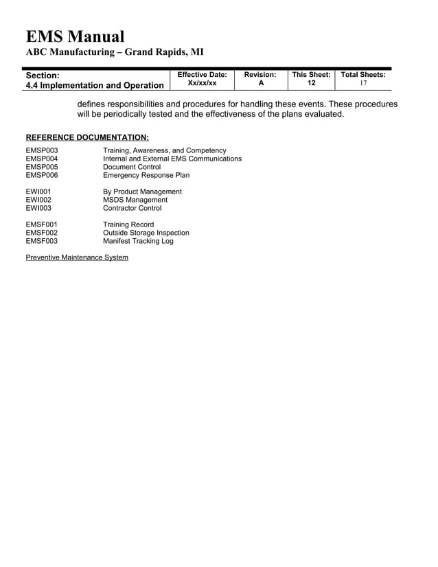 Example EMS Manual - ISO 14001 | DOC | Manufacturing Industry | Industries