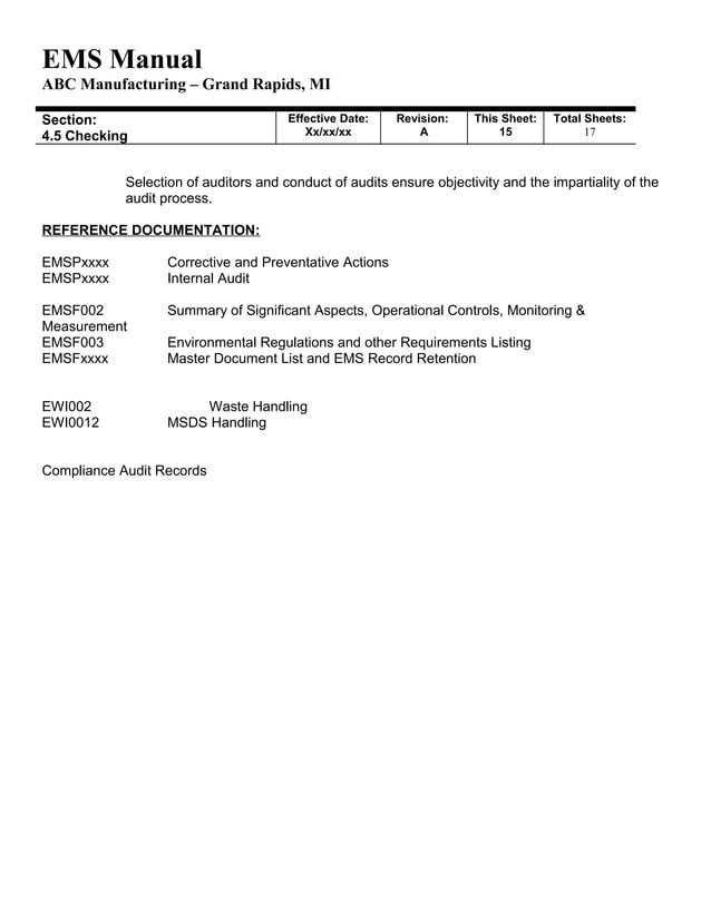 Example EMS Manual - ISO 14001 | DOC | Manufacturing Industry | Industries