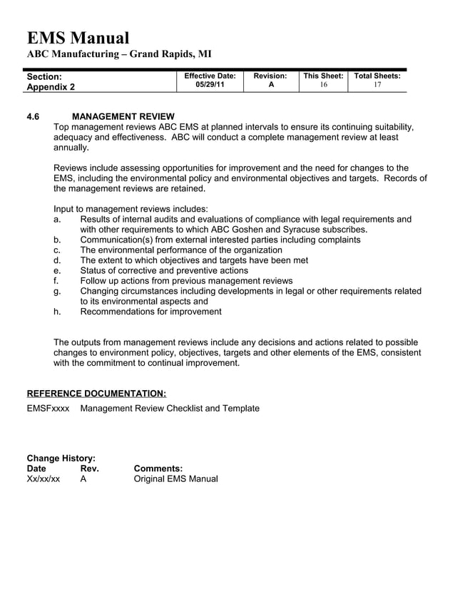 Example EMS Manual - ISO 14001 | DOC | Manufacturing Industry | Industries