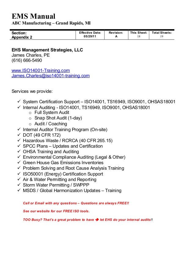Example EMS Manual - ISO 14001 | DOC | Manufacturing Industry | Industries