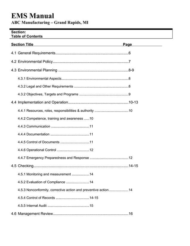 Example EMS Manual - ISO 14001 | DOC | Manufacturing Industry | Industries
