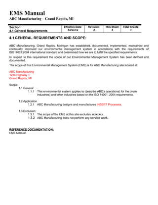 Example EMS Manual - ISO 14001 | DOC