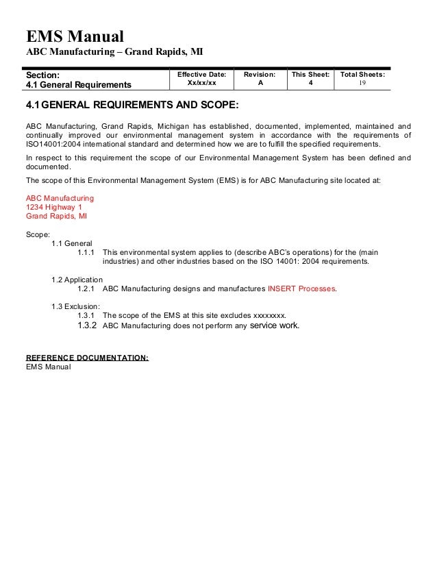 Example EMS Manual - ISO 14001