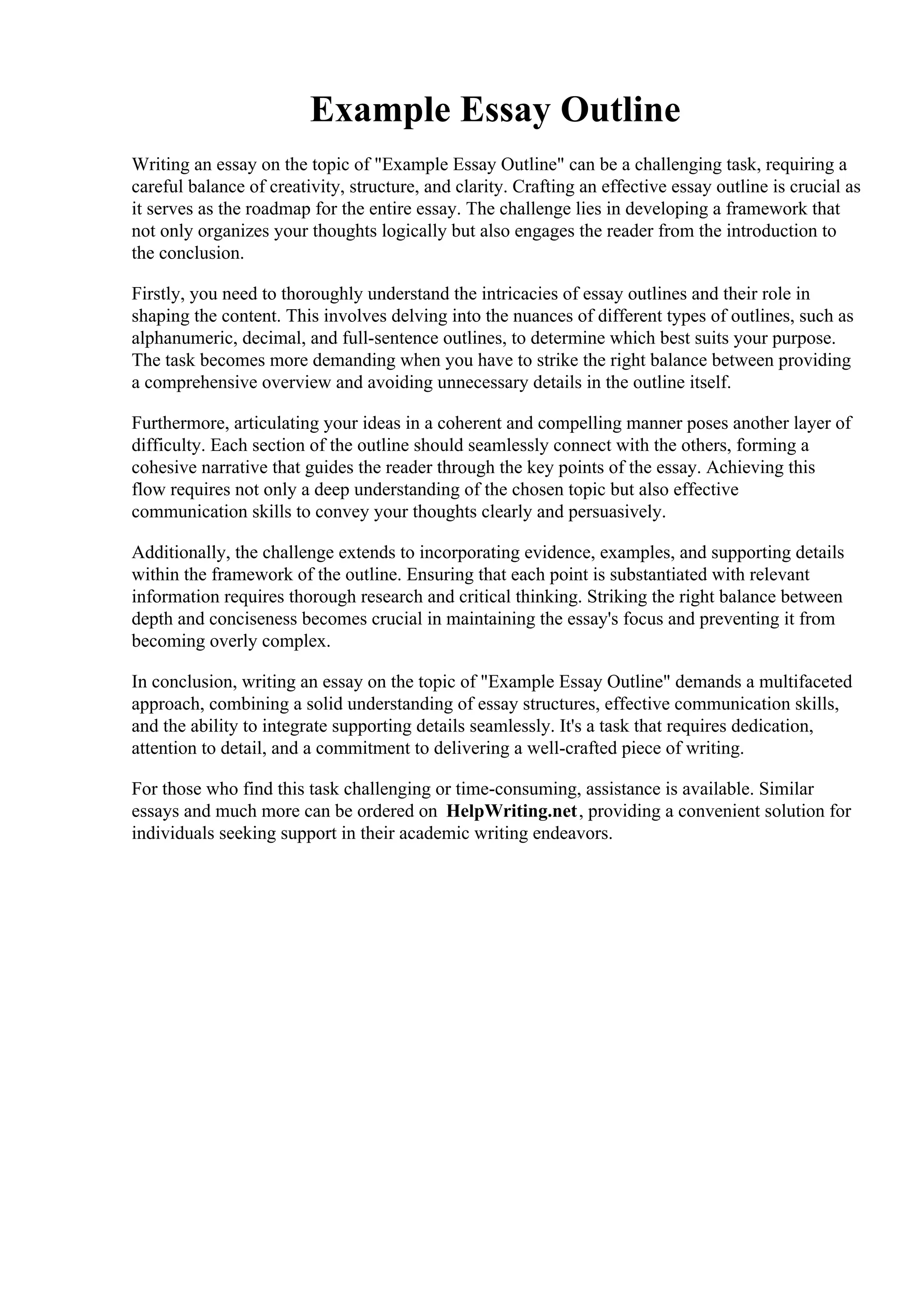 Example Essay Outline. . 18 Best Images of Sample Outline Worksheet ...