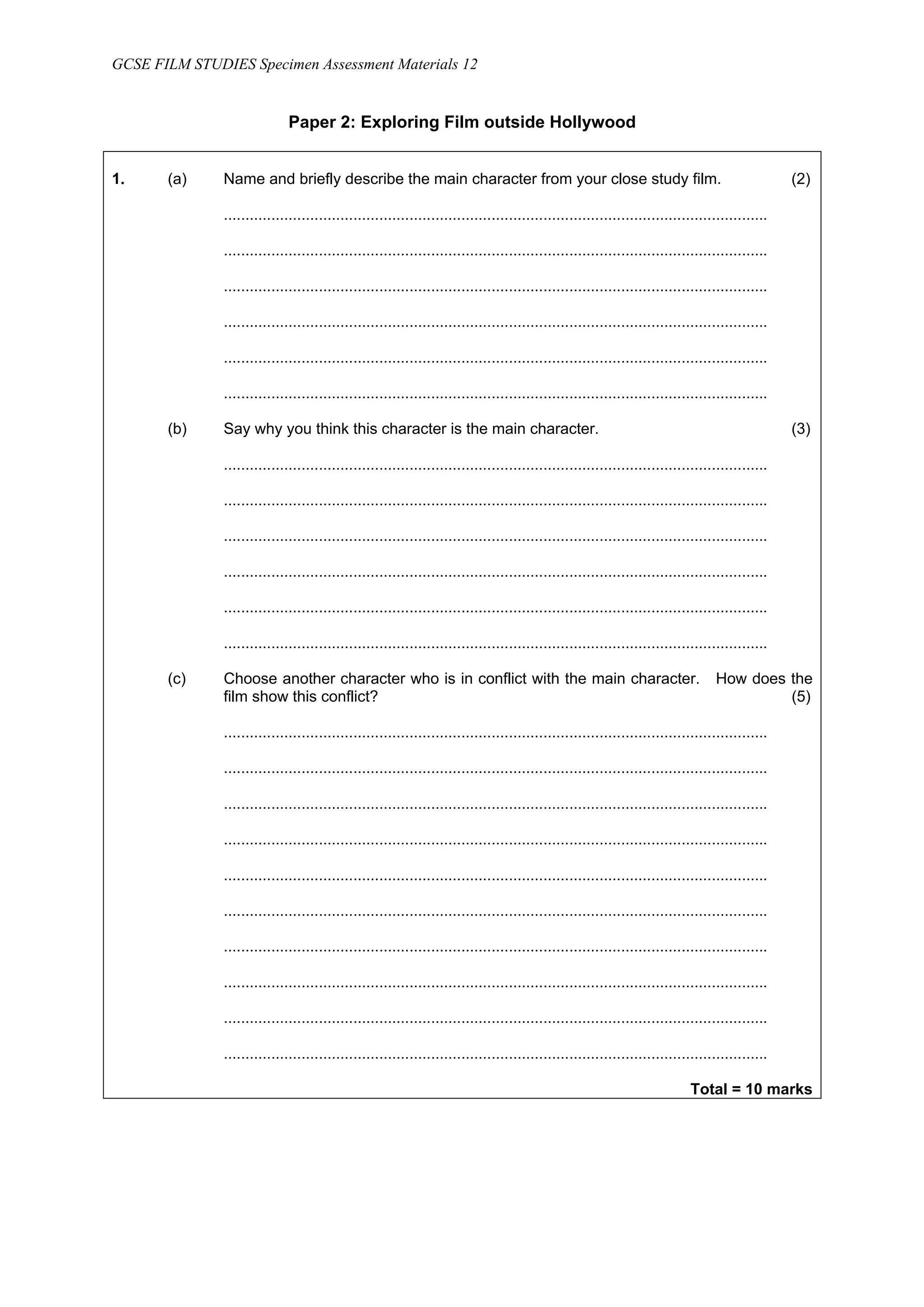 GCSE FILM STUDIES EXAMPLE PAPER | PDF