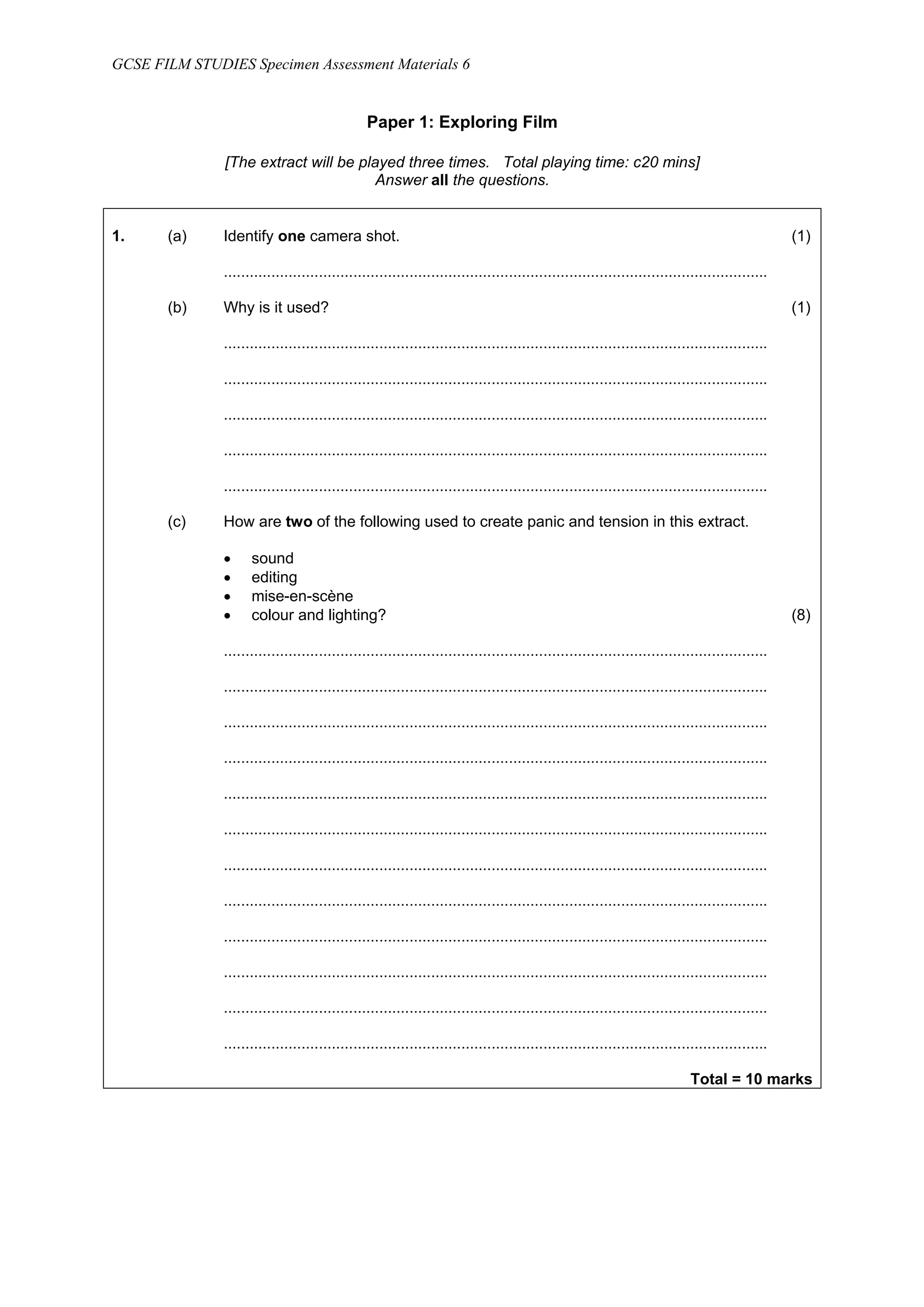GCSE FILM STUDIES EXAMPLE PAPER | PDF