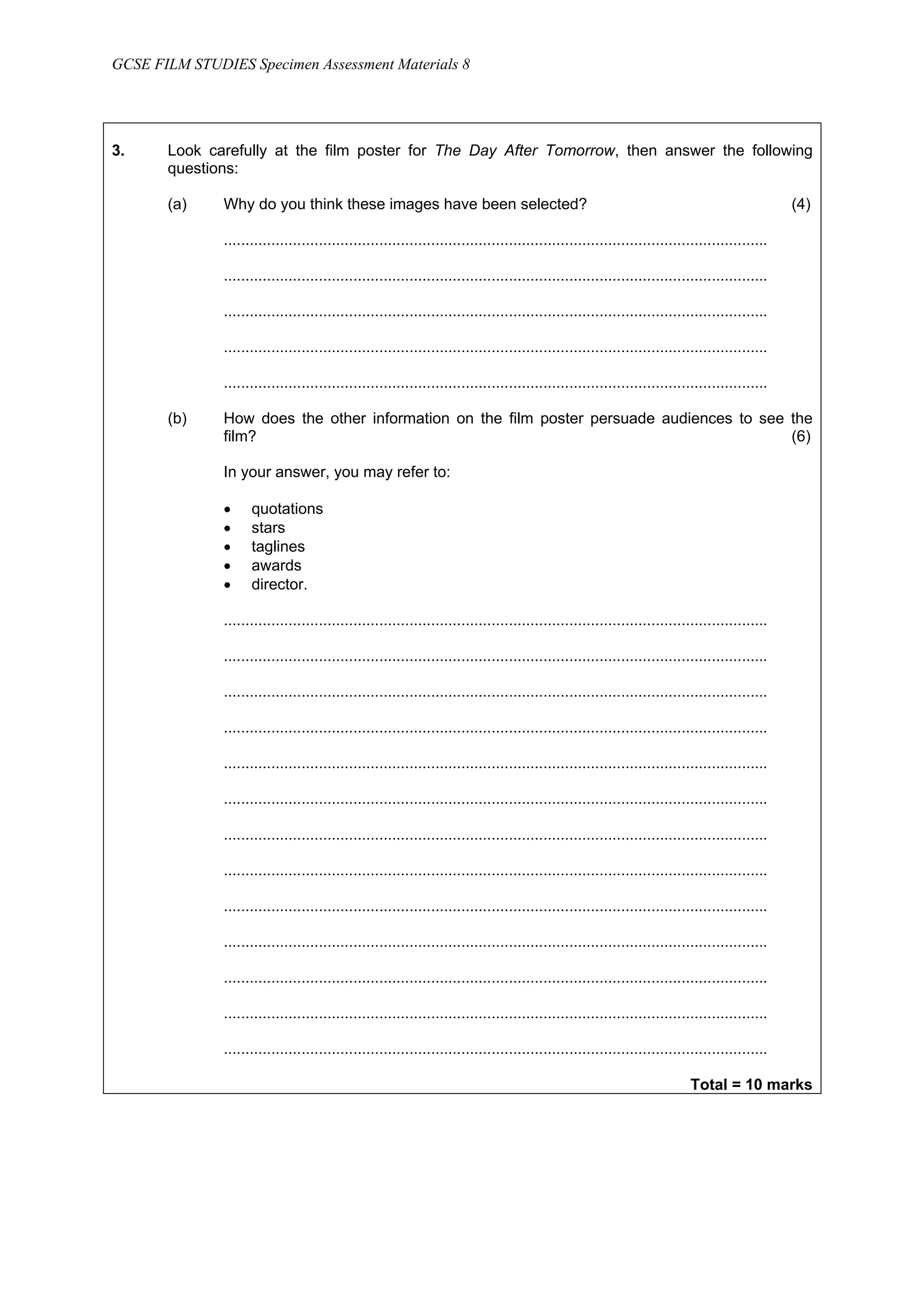 GCSE FILM STUDIES EXAMPLE PAPER | PDF