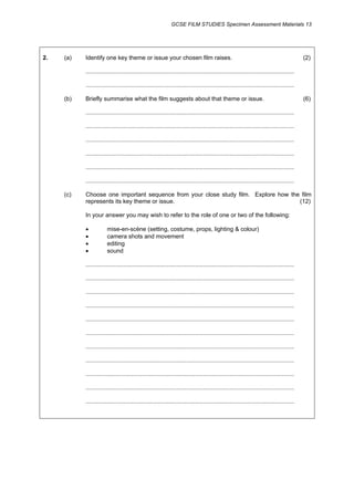 GCSE FILM STUDIES EXAMPLE PAPER | PDF