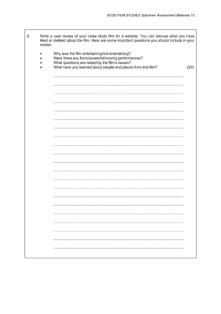 GCSE FILM STUDIES EXAMPLE PAPER | PDF | Secondary Education | Education