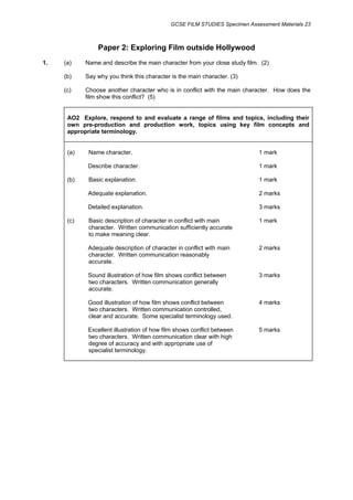 GCSE FILM STUDIES EXAMPLE PAPER | PDF
