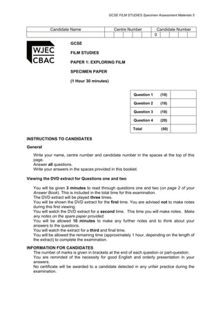 GCSE FILM STUDIES EXAMPLE PAPER | PDF