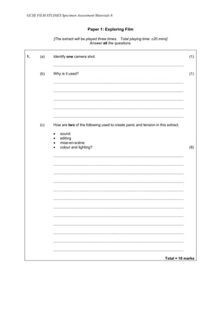 GCSE FILM STUDIES EXAMPLE PAPER | PDF
