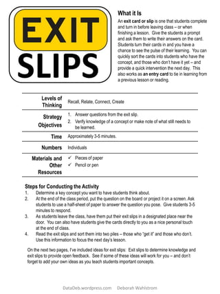 Example exit slip prompts | PDF | Educational Assessment | Education