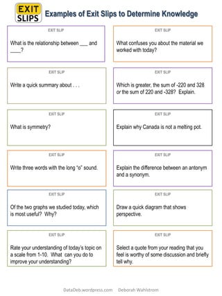 Example exit slip prompts | PDF | Educational Assessment | Education