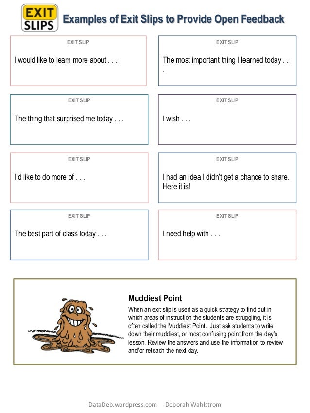 Example Exit Slip Prompts Example Exit Slip Prompts